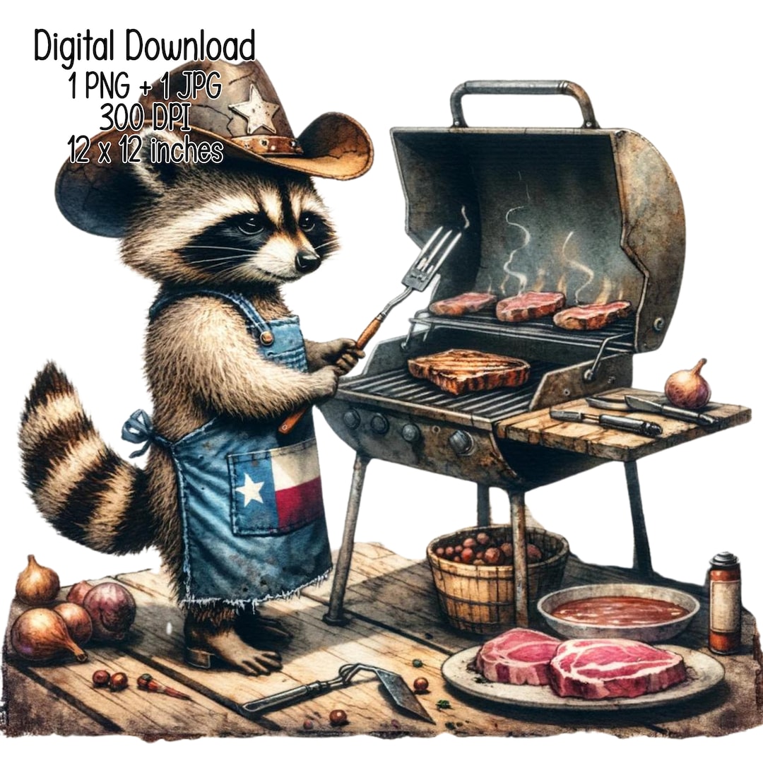 Texas BBQ Raccoon Humorous Digital Download, Brisket Barbecue Tshirt ...