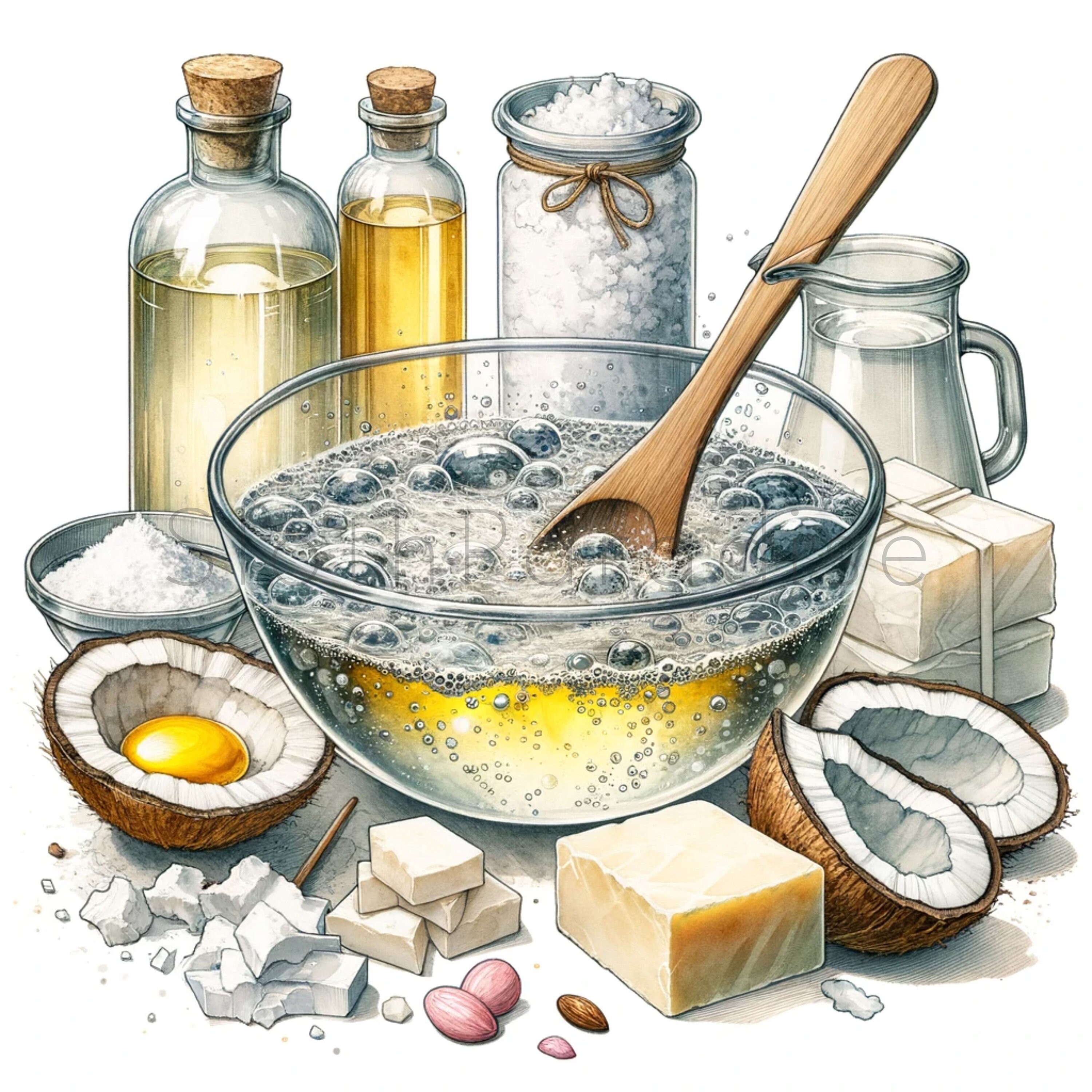 11 JPG Soap Making Process Watercolor Digital Download Commercial Use ...