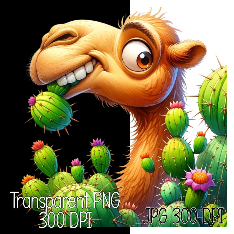 Camel Eating Cacti Digital Download Cactus Funny Camel Illustration ...