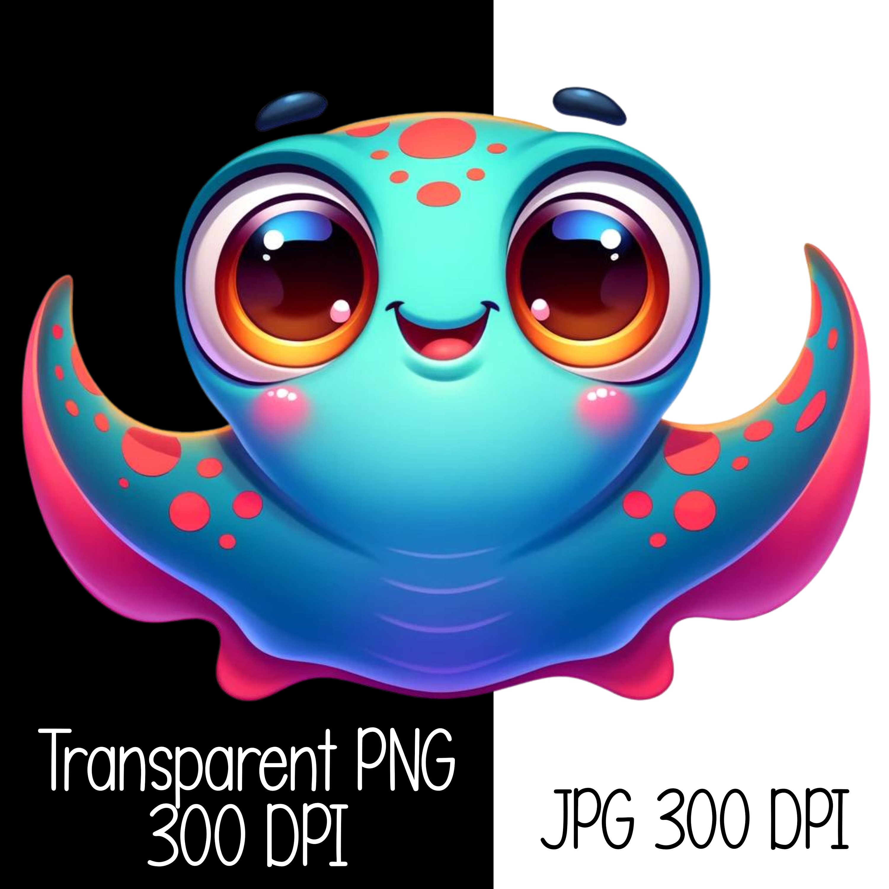 Manta Ray Cute Children Clipart Illustration Sea Animals Commercial Use ...