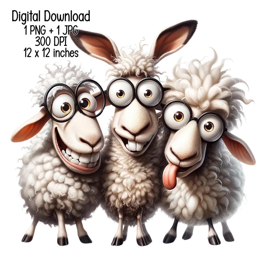 Crazy Sheep Digital Download Humorous Flock Illustration Clipart ...