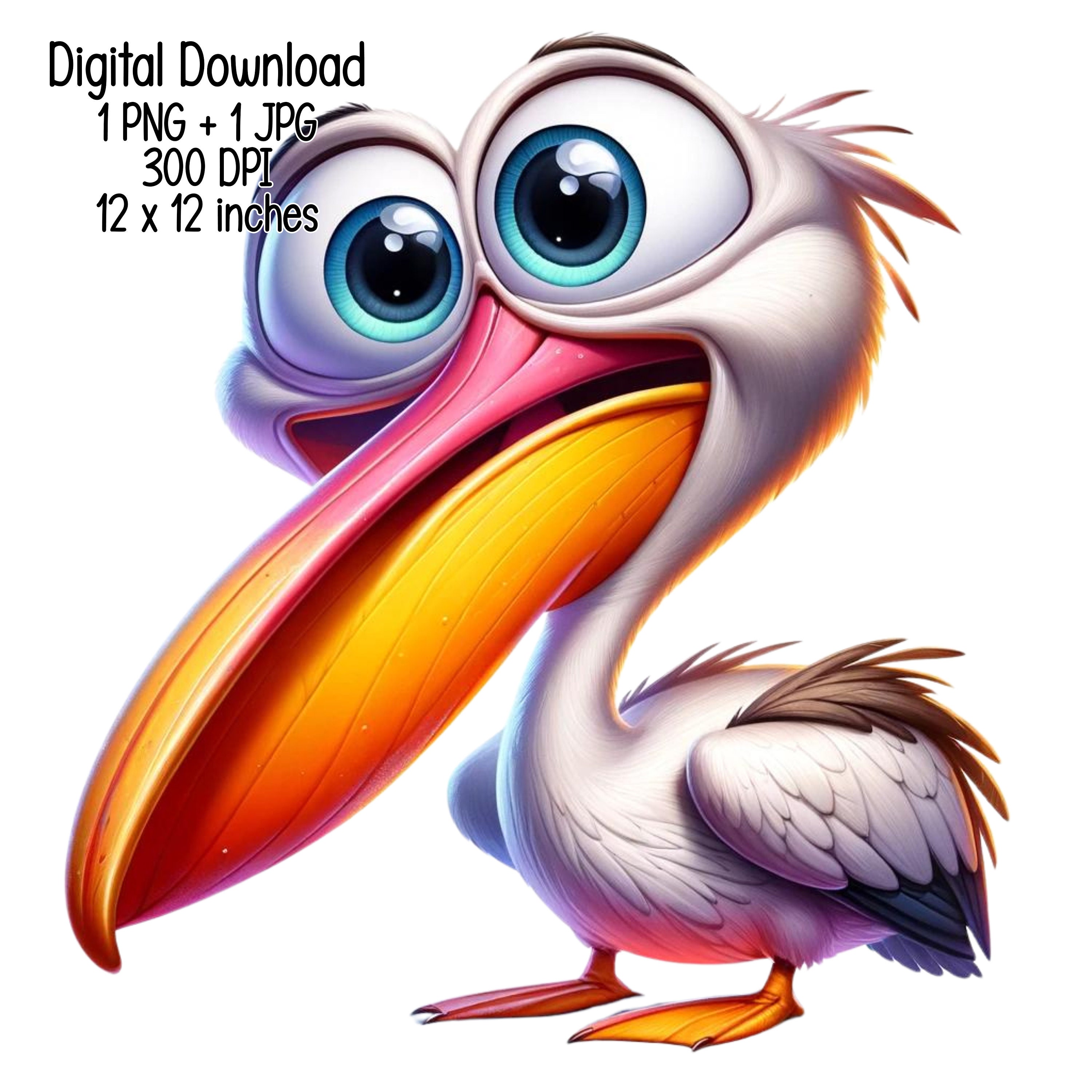 Pelican Funny Cute Colorful Humorous Bird Illustration Clipart ...