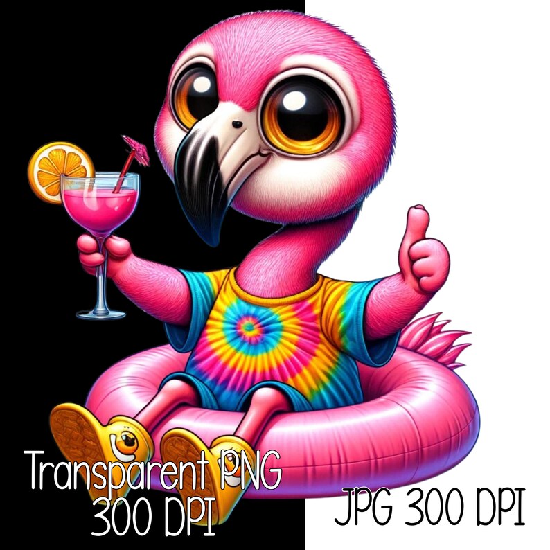 2 Cute Flamingo on Pink Swimming Circle Summer Vacation Illustration ...
