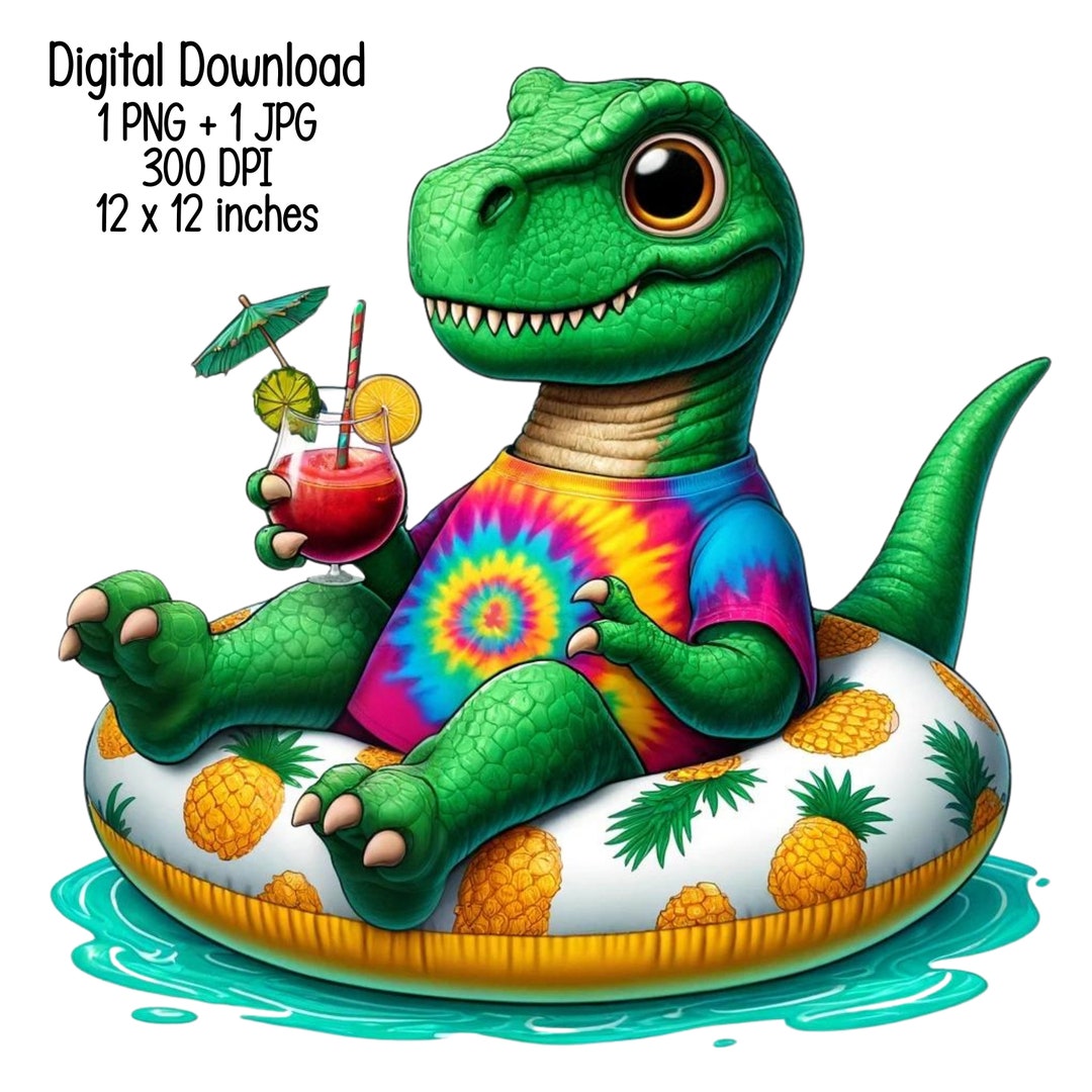 2 Dino on a Swimming Circle | Summer Vacation Illustration | Digital ...