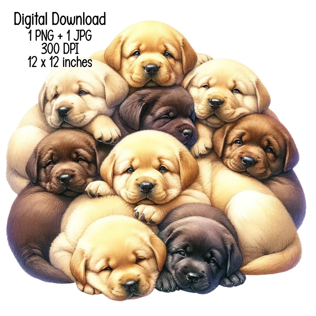 Pile of Cute Labrador Puppies Illustration Clipart Commercial Use ...