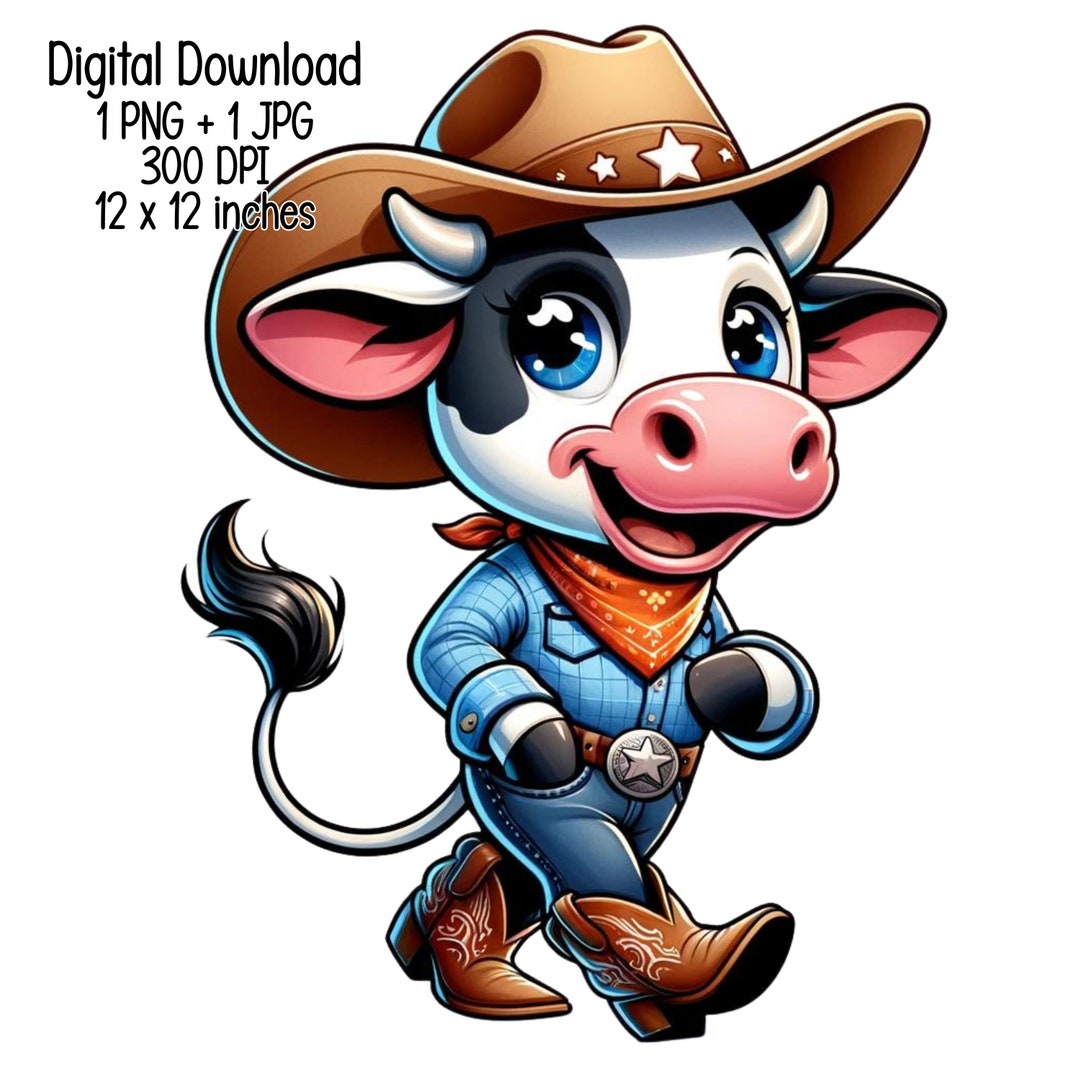 Cute Texas Cow Digital Download Cartoonish Cow Clipart Commercial Use ...