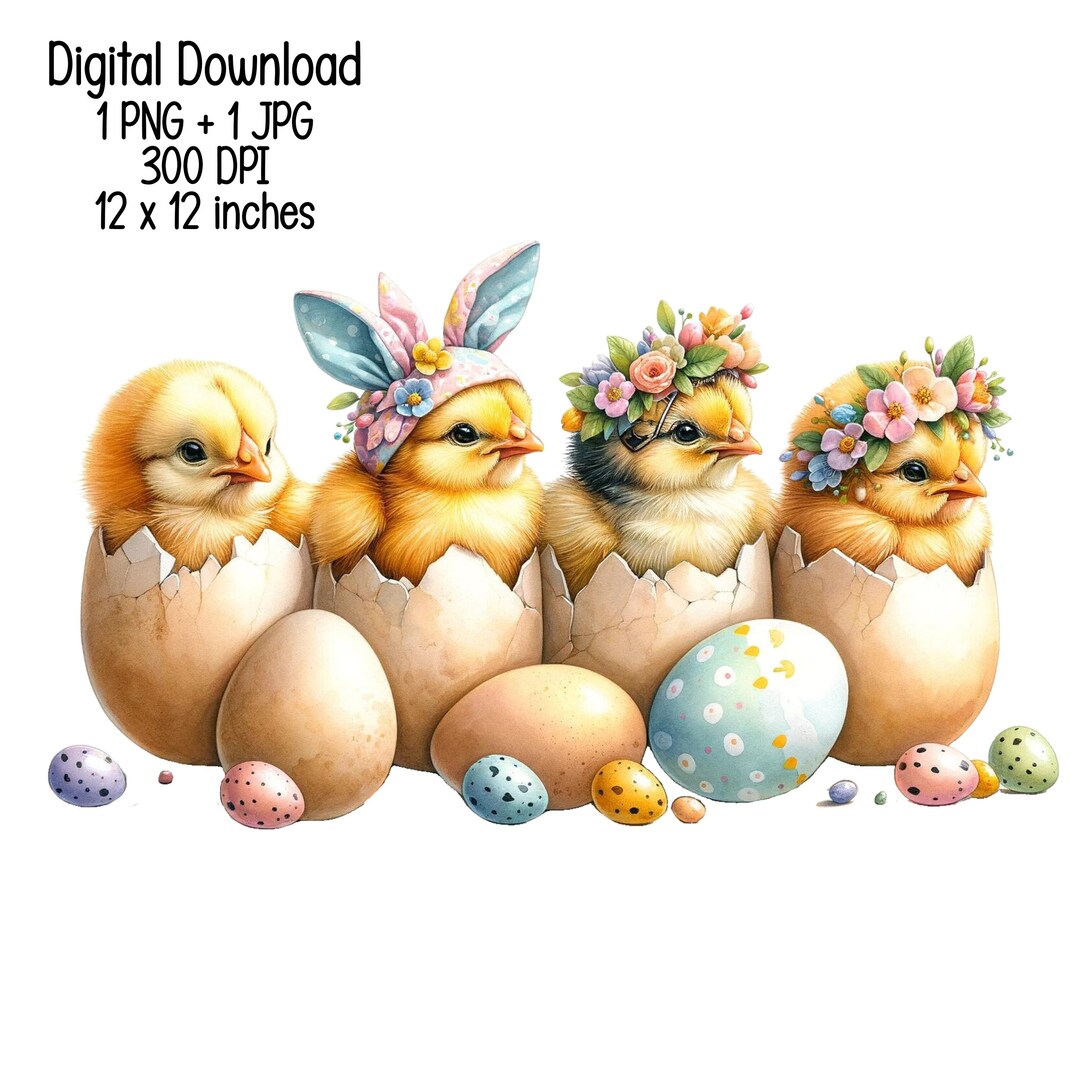 Easter Chicks Hatched From Eggs Watercolor Clipart Commercial Use ...
