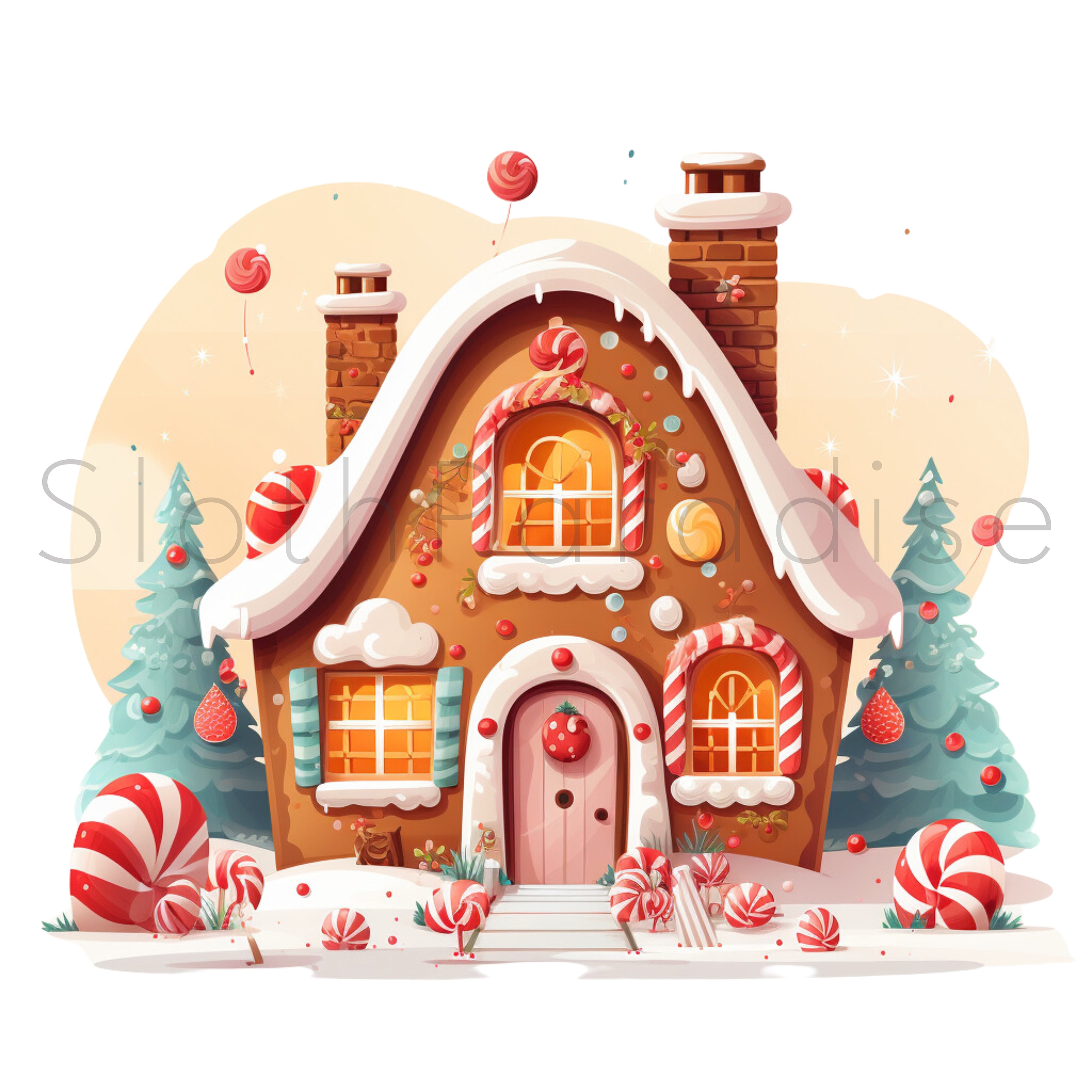 8 PNG Christmas Cookie House Transparent Watercolor Clipart Digital ...