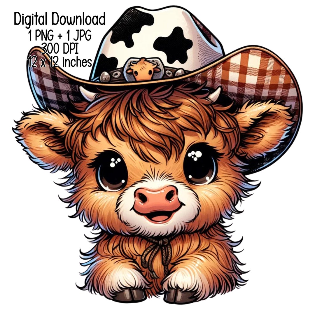 Cute Adorable Baby Highland Cow Digital Download Texas Vibes Clipart ...