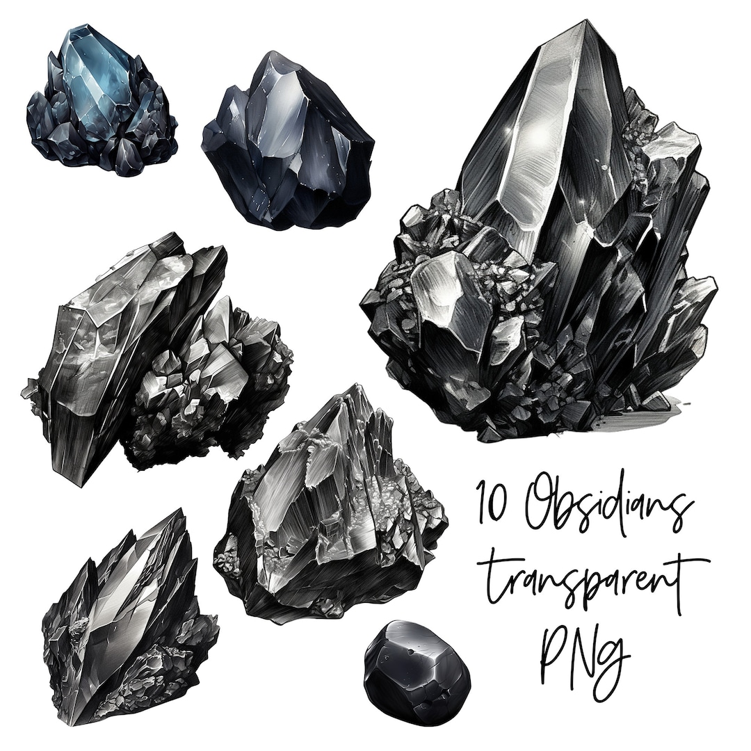 10 PNG Obsidians Crystal Transparent Watercolor Clipart Digital ...