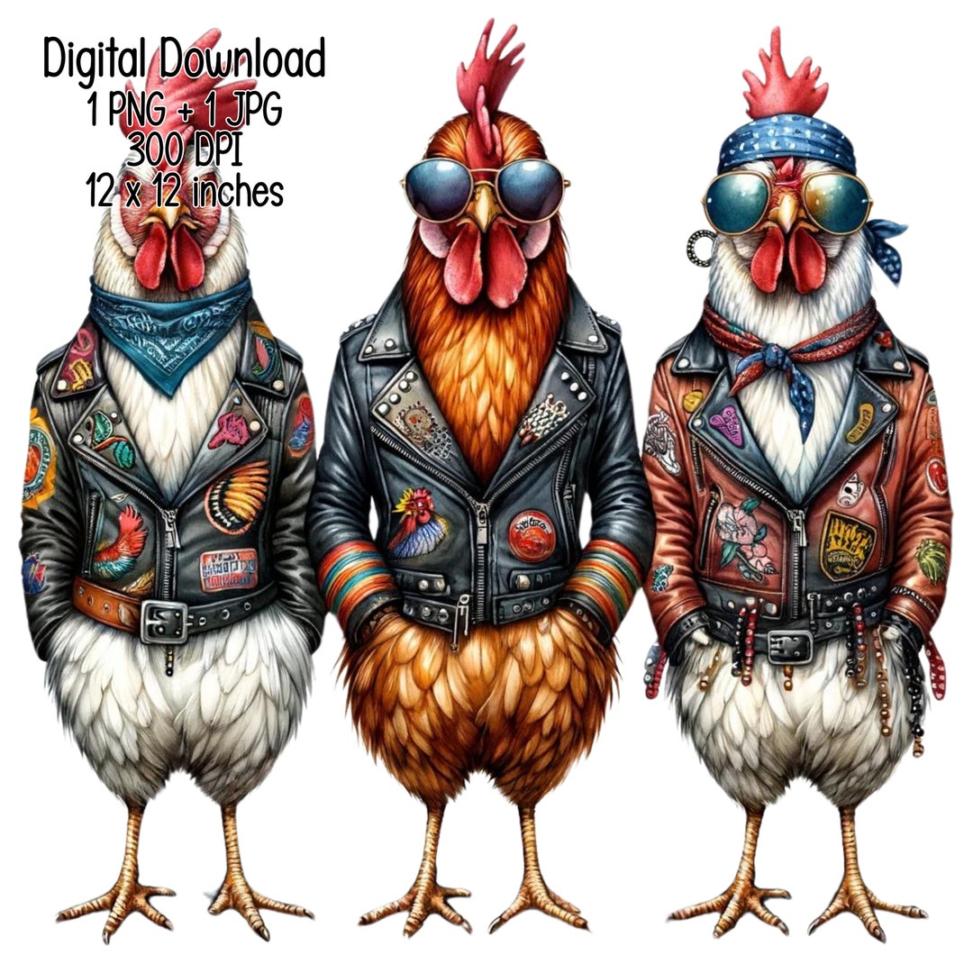 Biker Roosters, Three Fun Dope Birds With Bandanas, Clipart Commercial ...