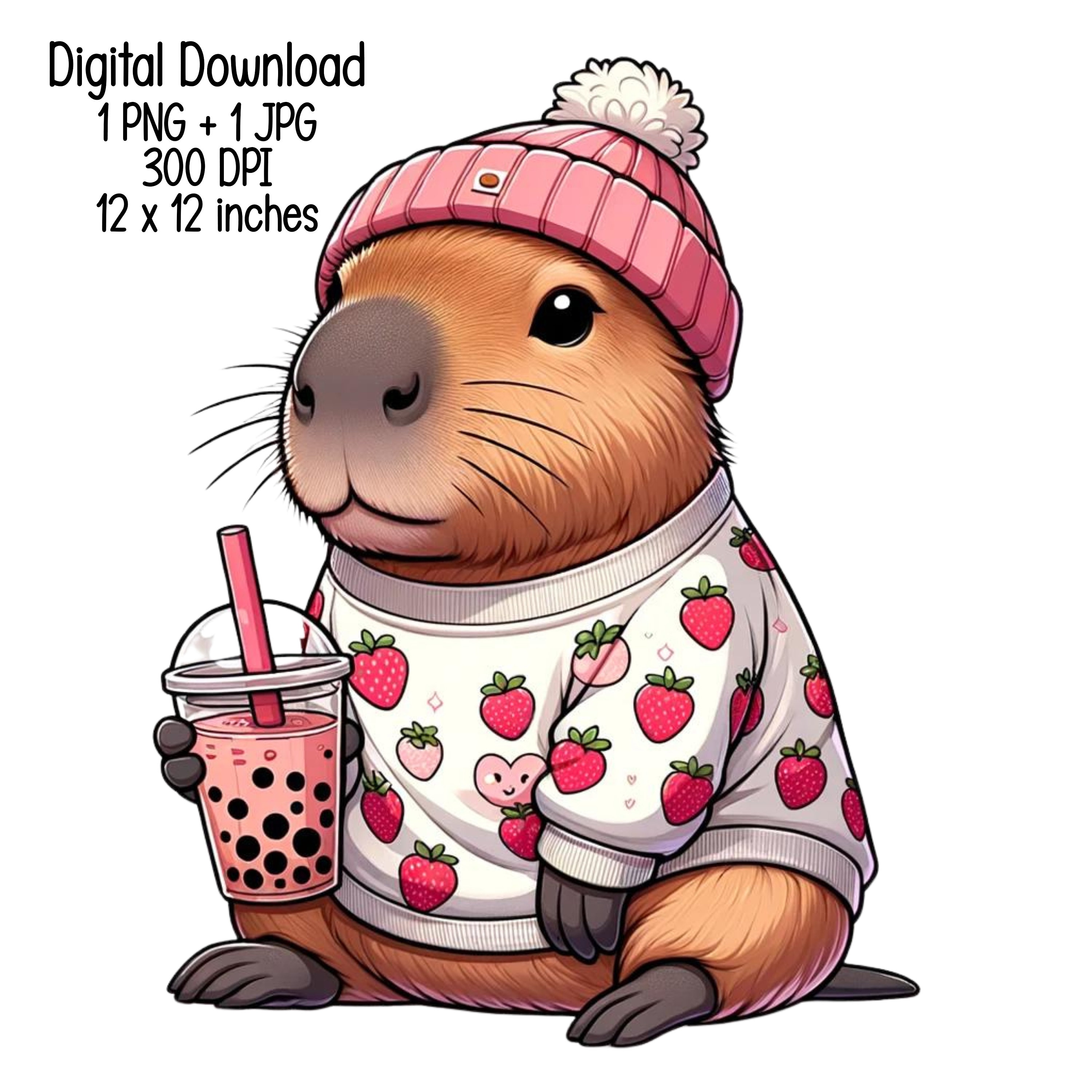 Capybara With Bubble Tea Digital Download Cute Illustration Clipart ...