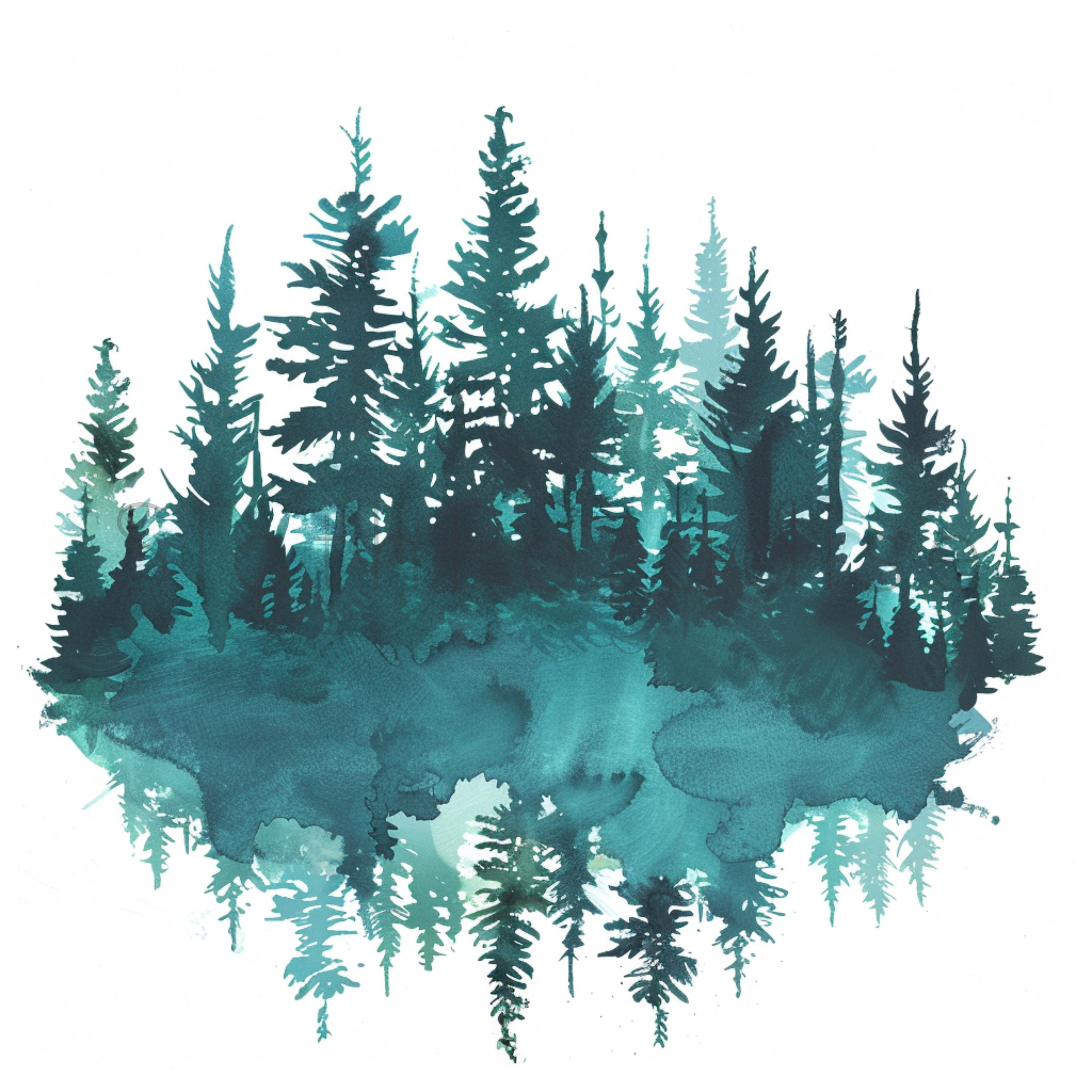 9 JPG Turquoise Pine Tree Forest Digital Download Monochrome Forest ...