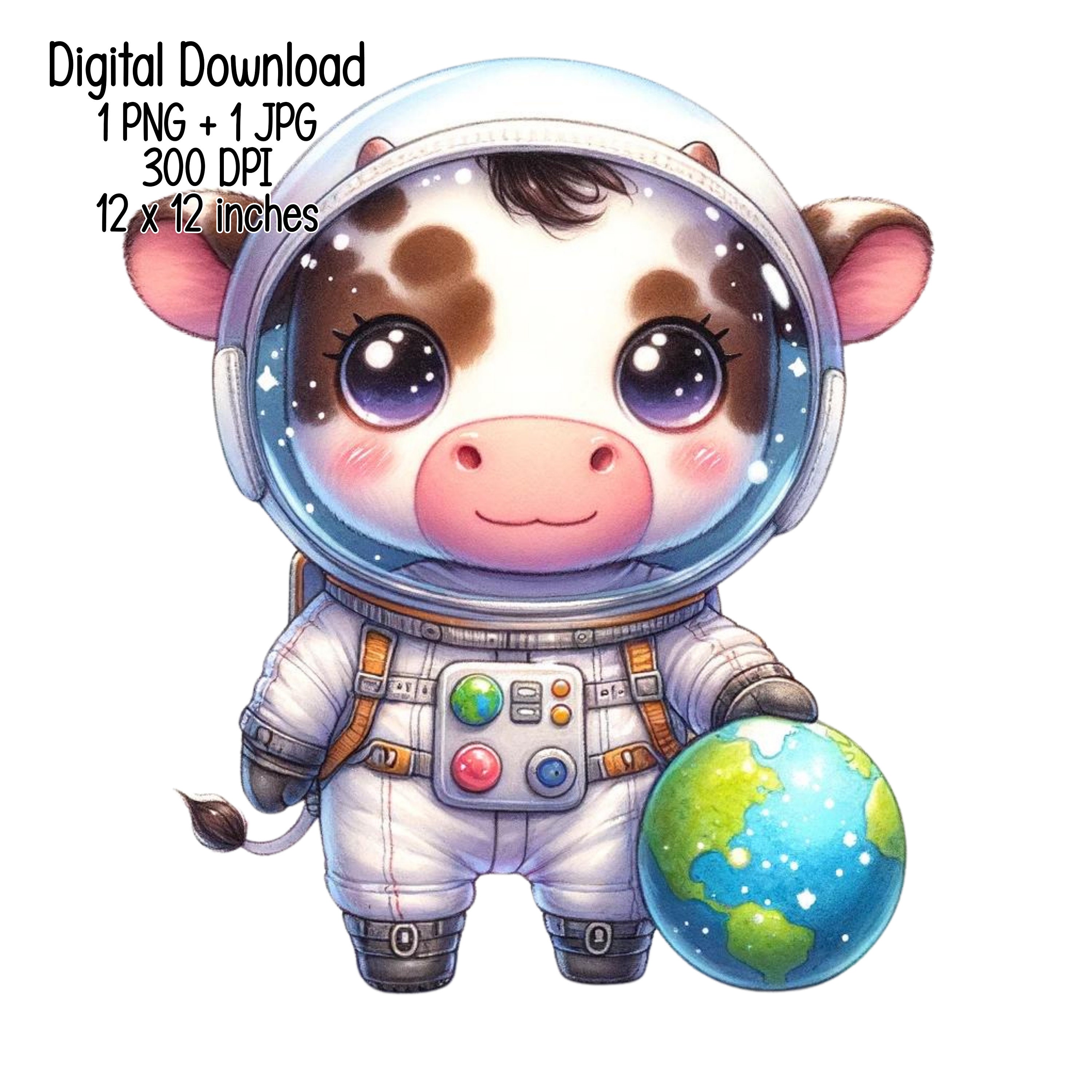 Baby Cow Planet Earth Clipart Illustration Astronaut in Cosmos ...
