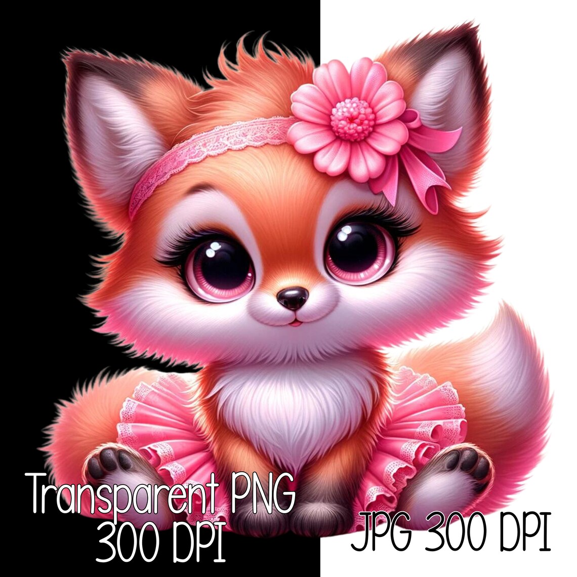 Cute Adorable Baby Fox in Pink Tutu With a Headband Clipart Commercial ...