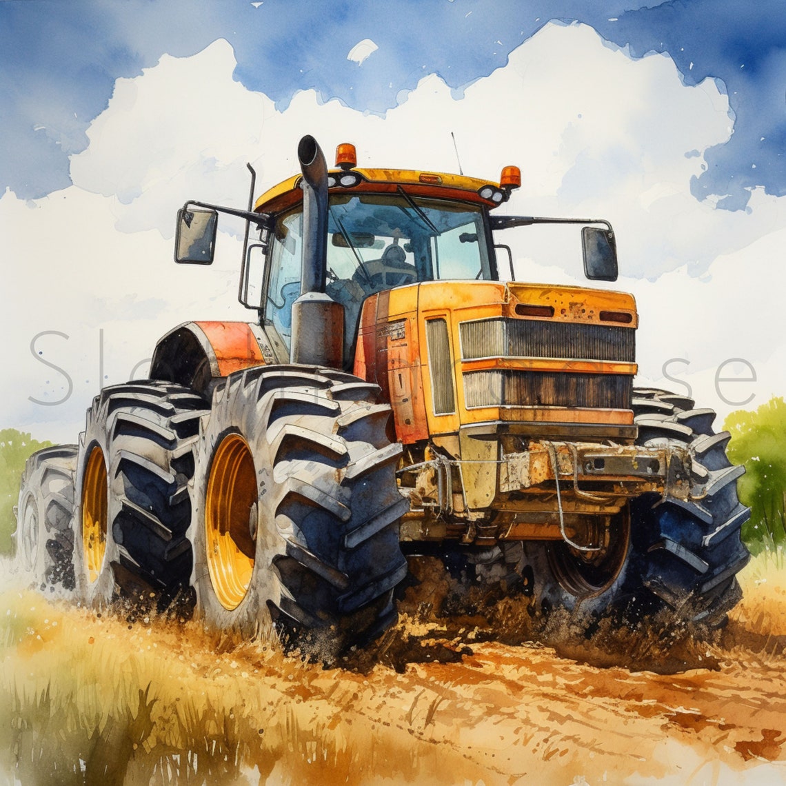 24 JPG Farm Tractor Watercolor Digital Download Commercial Use Farmer ...