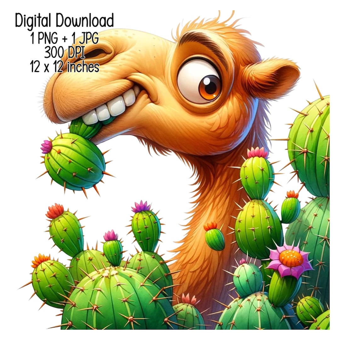 Camel Eating Cacti Digital Download Cactus Funny Camel Illustration ...