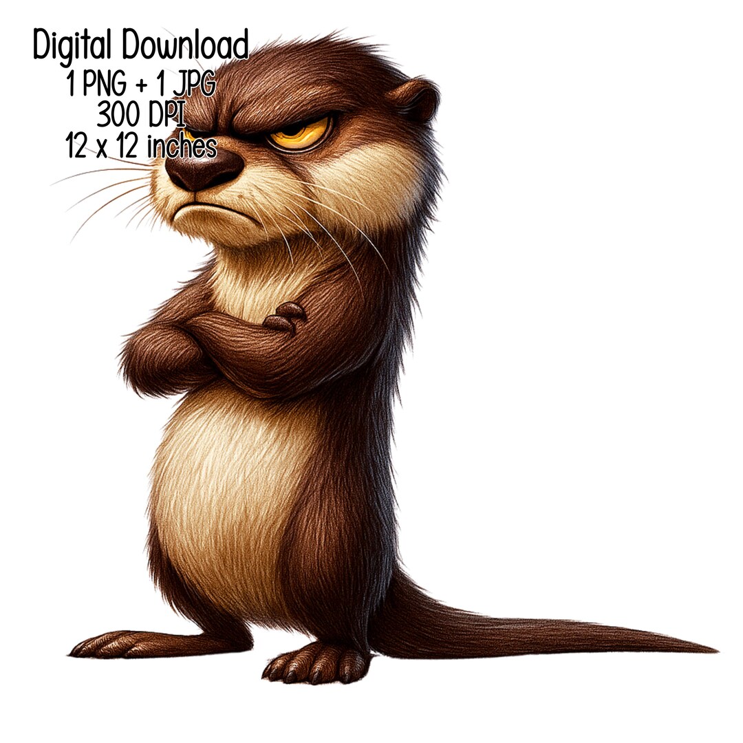 Grumpy Otter Clipart | Cute Otter Illustration PNG JPG | Kids Animal ...