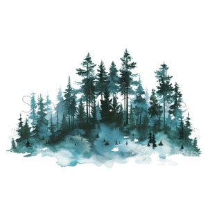 9 JPG Turquoise Pine Tree Forest Digital Download Monochrome Forest ...