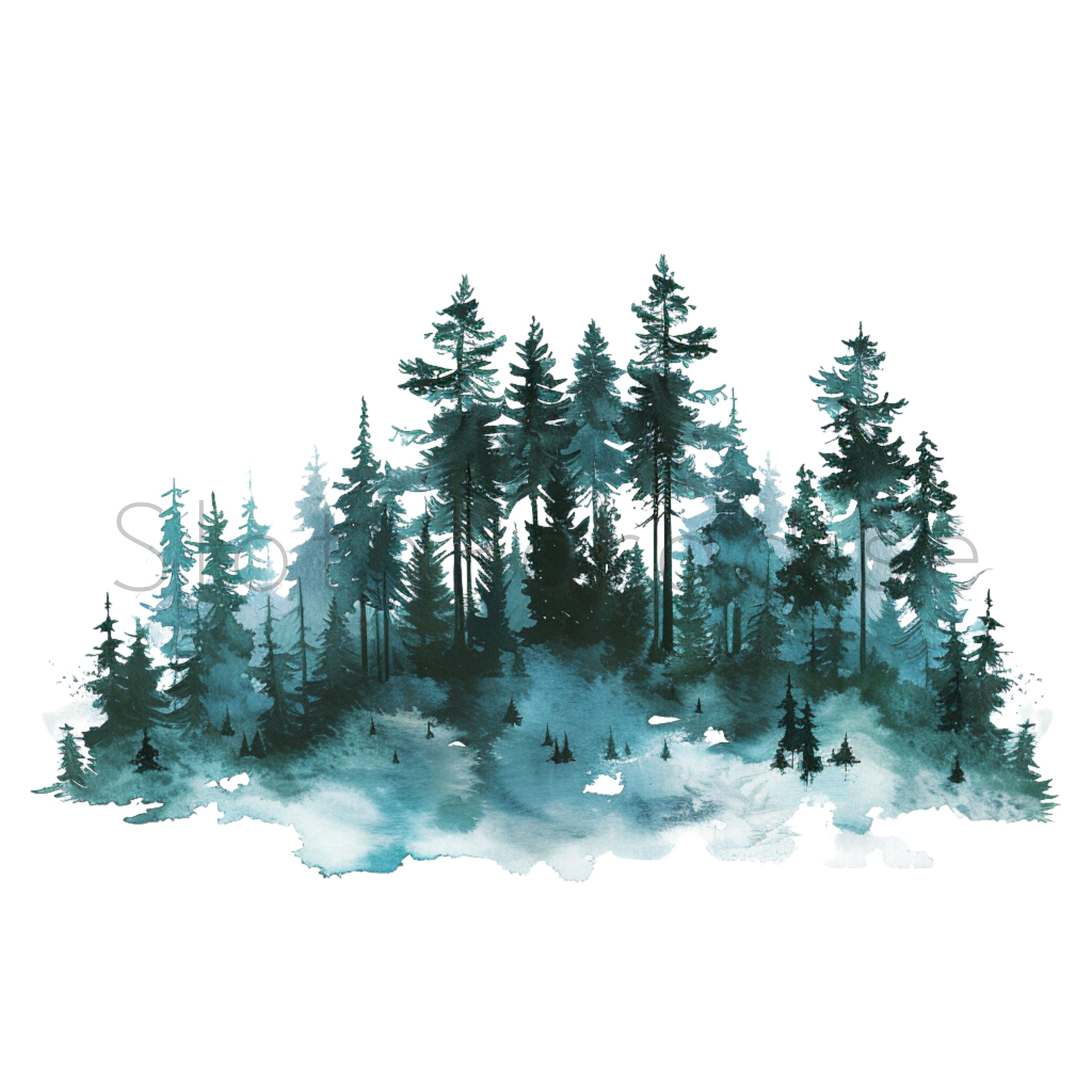 9 JPG Turquoise Pine Tree Forest Digital Download Monochrome Forest ...