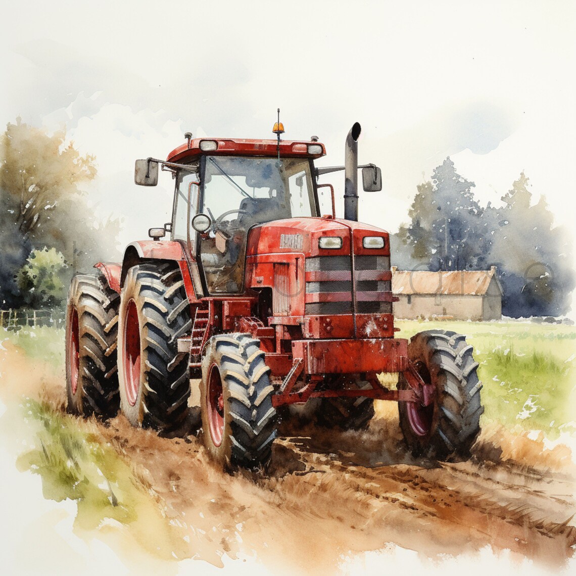 24 JPG Farm Tractor Watercolor Digital Download Commercial Use Farmer ...