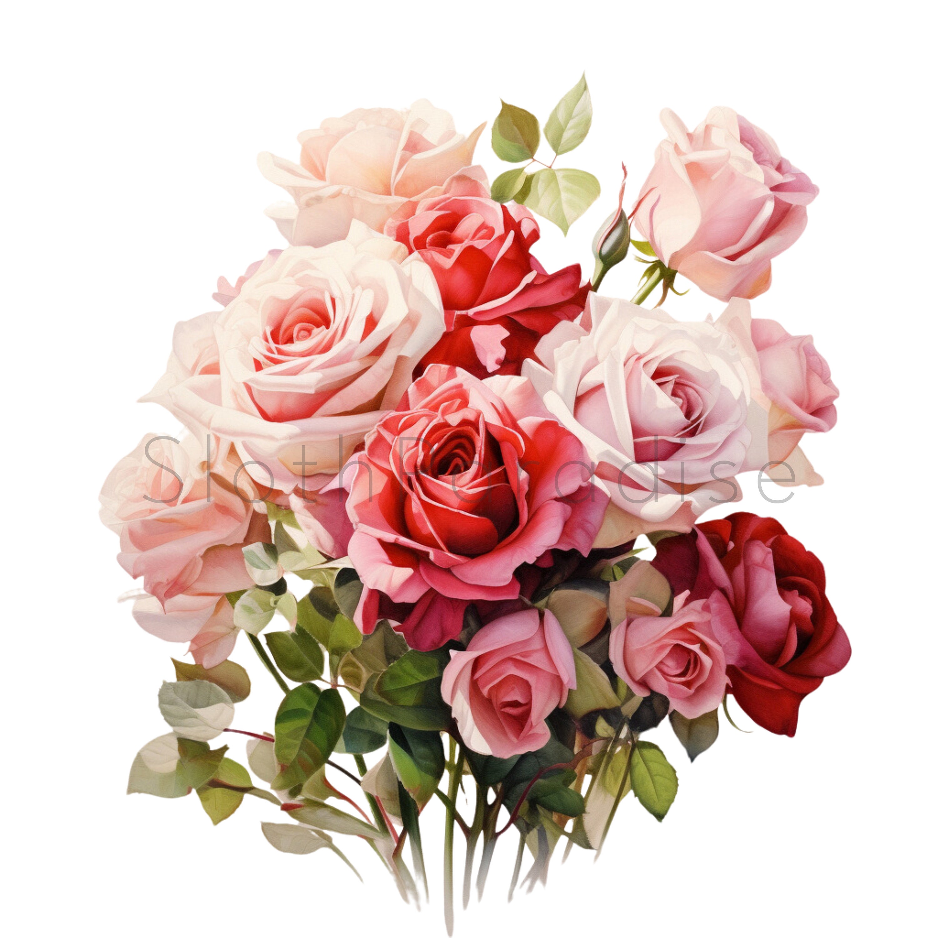 12 PNG Red and Pink Rose Bouquets Transparent Clipart Digital Download ...