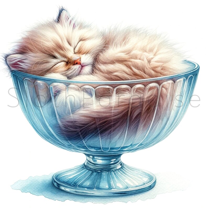 6 JPG Kittens in a Box and in a Bow Watercolor Clipart Digital Download ...