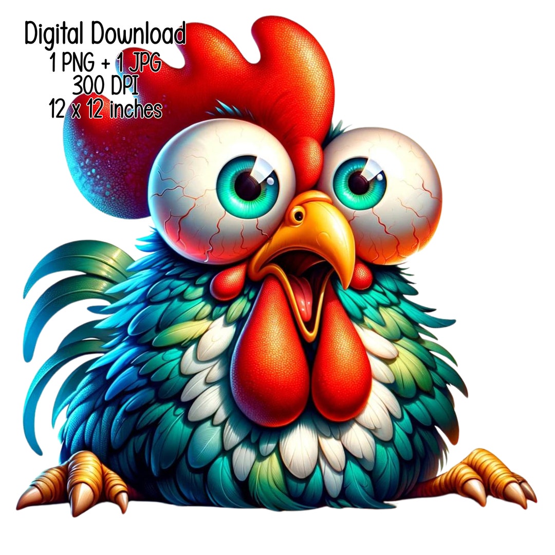 Funny Cute Colorful Humorous Rooster Bird Illustration Clipart ...