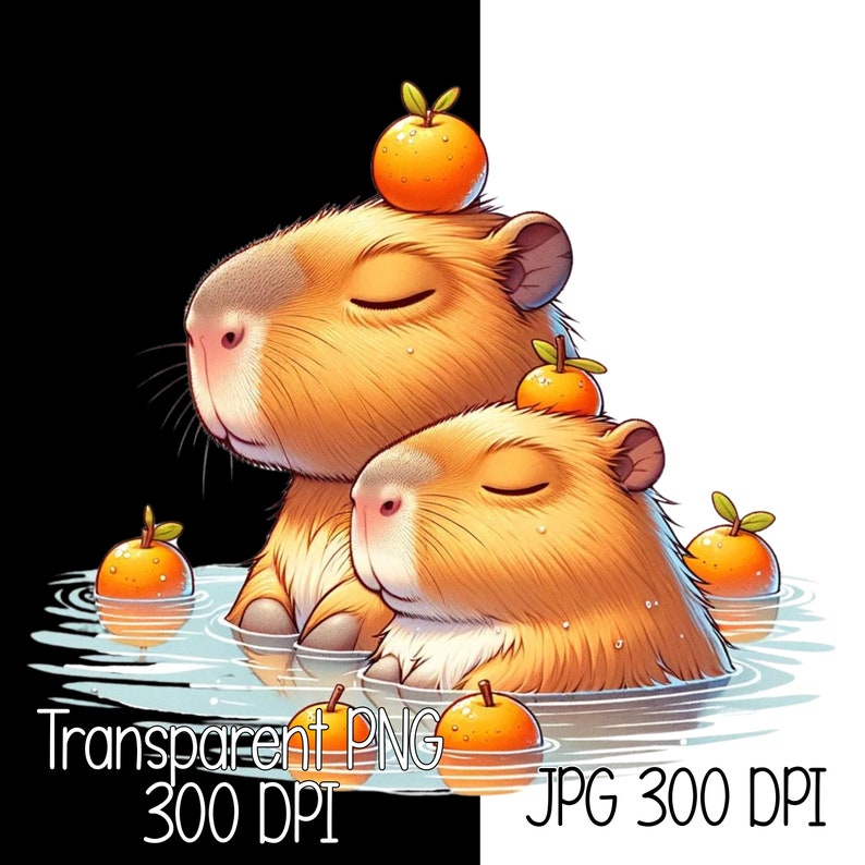 2 Chill Capybaras With Tangerines Digital Download Cute Capybara ...