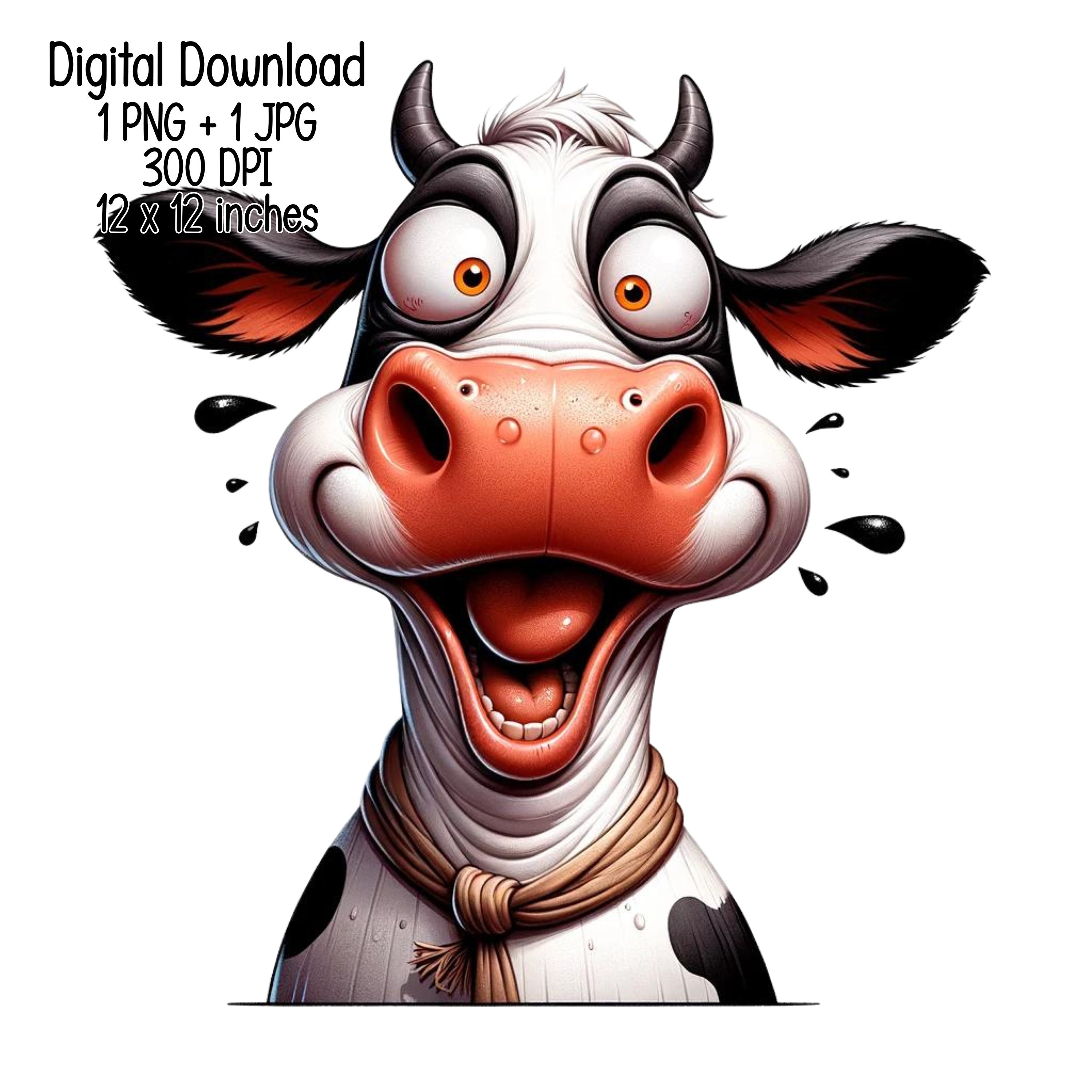 Crazy Surprised Cow Digital Download Humorous Funny Cow Illustration ...