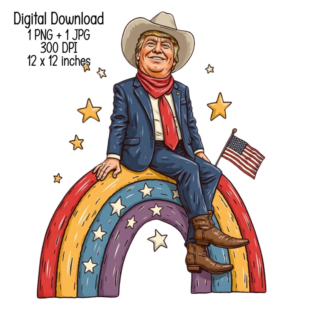 Happy Trump Cowboy PNG | Funny Caricature Clipart | Western Rainbow Art ...