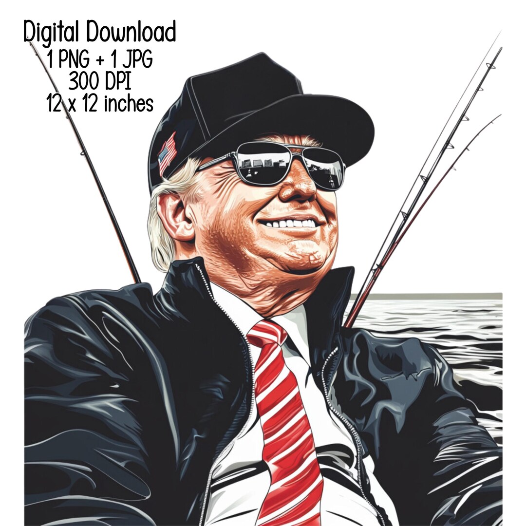 Donald Trump Fishing Digital Download Clipart Illustration, Cool Trump ...