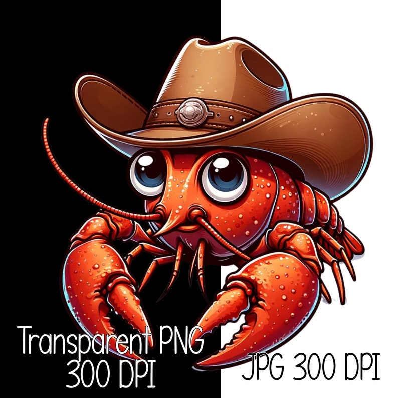Texan Crayfish Wearing a Cowboy Hat Watercolor Clipart Commercial Use ...