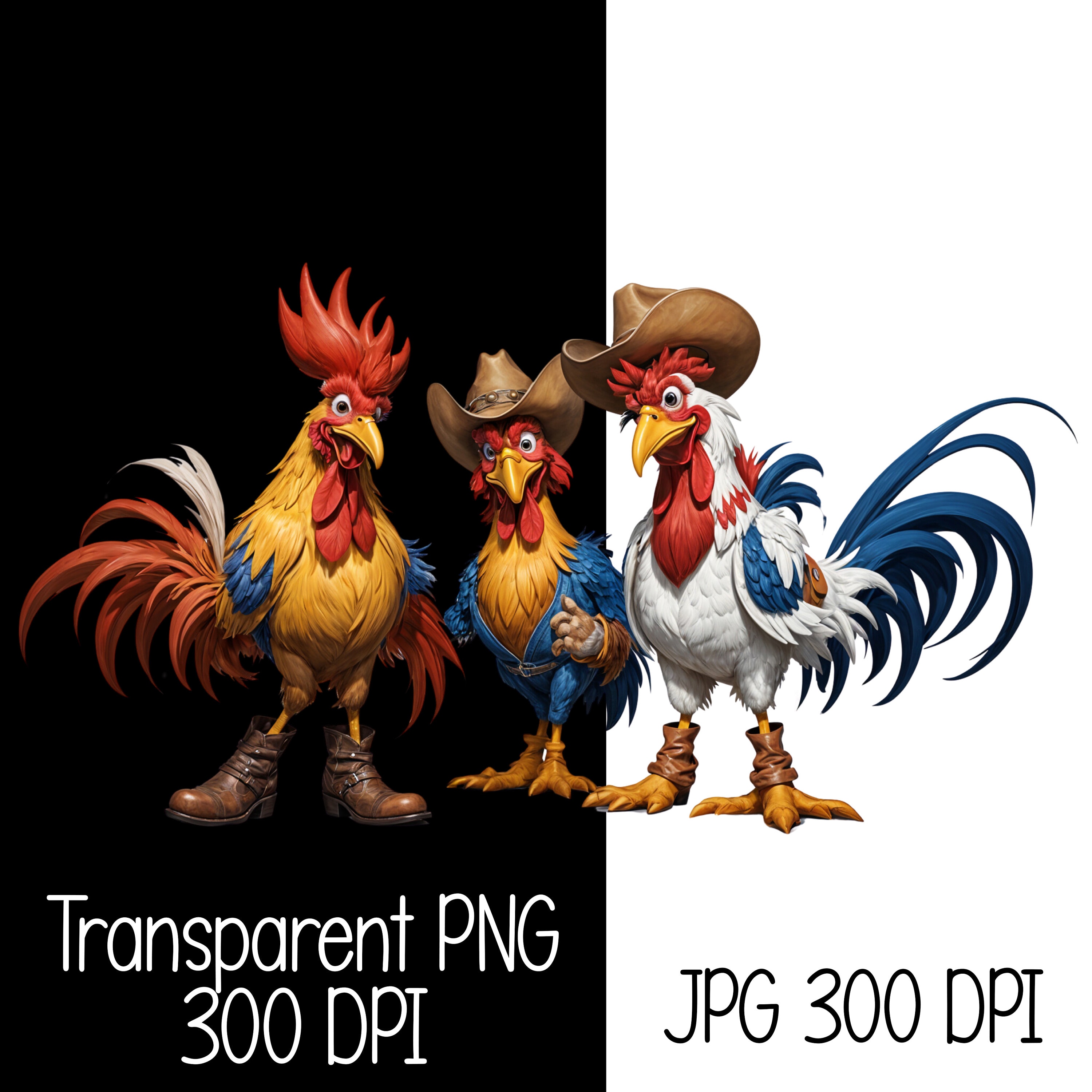 Funny Cute Colorful Humorous Texas Roosters Illustration Clipart ...