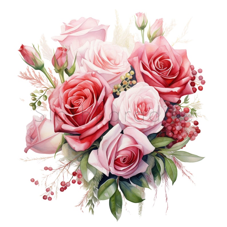 12 PNG Red and Pink Rose Bouquets Transparent Clipart Digital Download ...