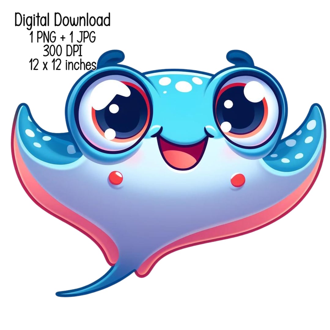 Giant Manta Ray Cute Children Clipart Illustration Sea Animals ...