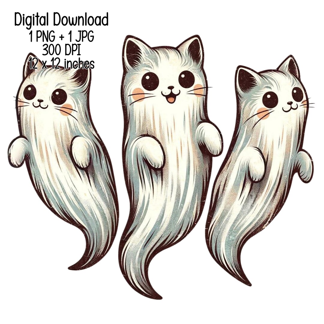 Cute Cat Ghosts | Transparent PNG JPG | Halloween Clipart Illustration ...