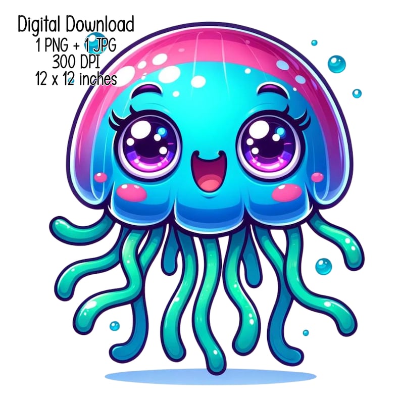 Jellyfish Cute Children Clipart Illustration Sea Animals Commercial Use ...