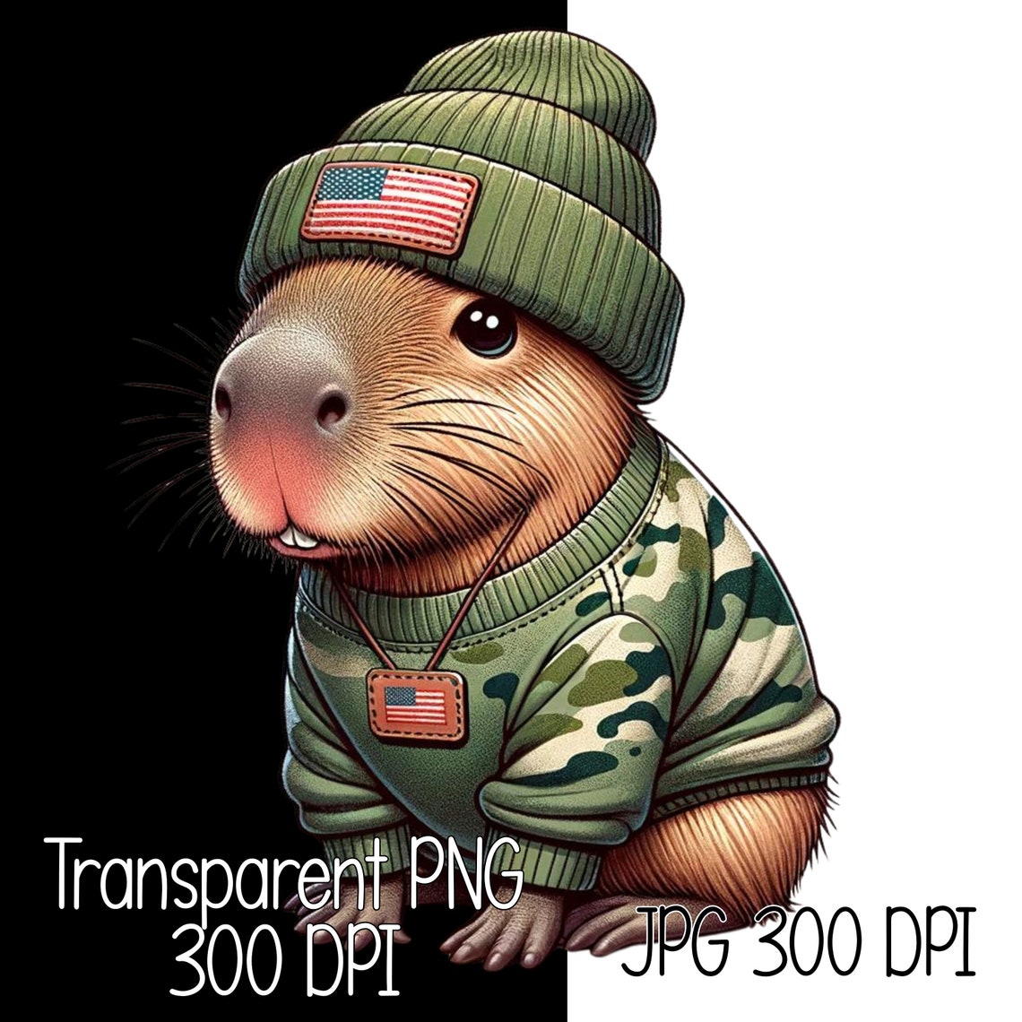 Patriotic Capybara Digital Download Illustration Capa in Camo USA Flag ...