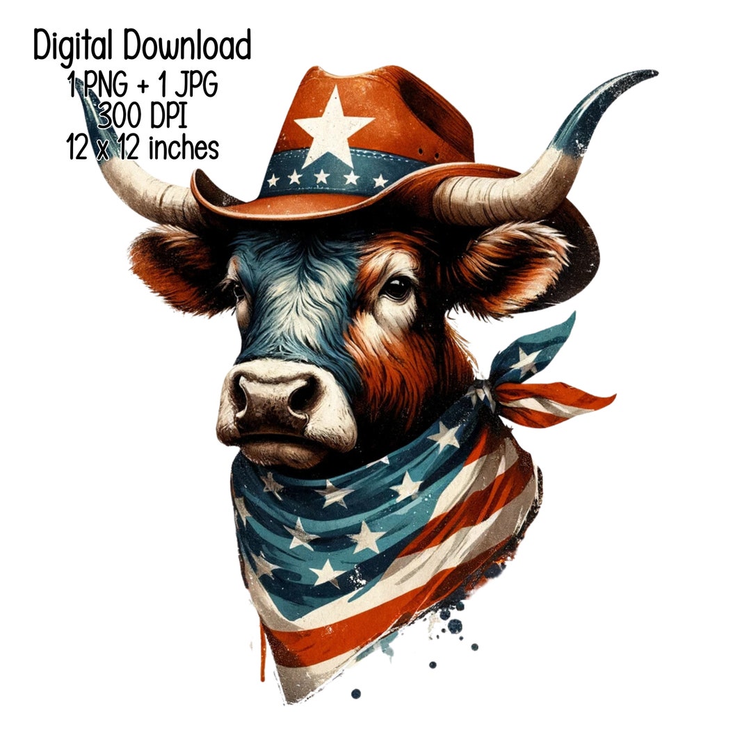 Longhorn Texas Cow USA Flag Digital Download, Cowboy Hat Lone Star T ...