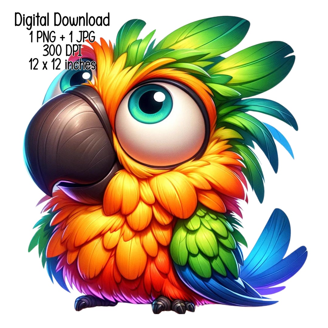 Funny Cute Colorful Humorous Parrot Bird Illustration Clipart ...