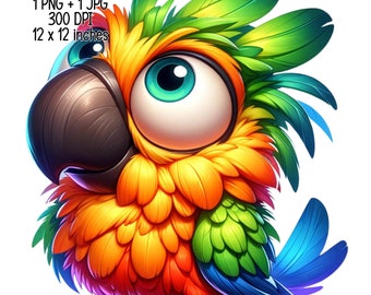Funny Cute Colorful Humorous Silly Messy Bird Illustration Clipart ...