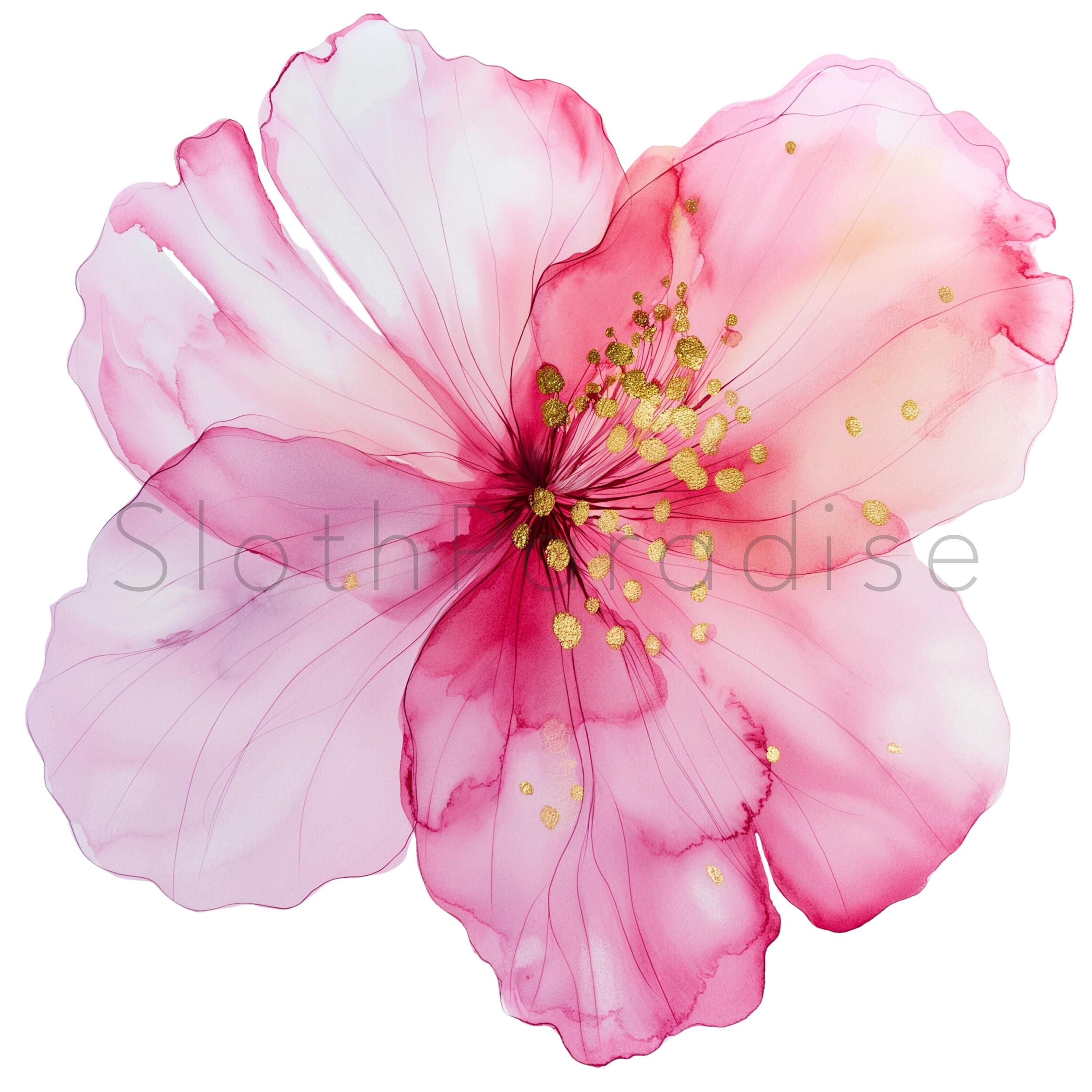 12 Abstract Flowers Clipart, Pink, Turquoise, Blue Gold Flower, Flowers ...