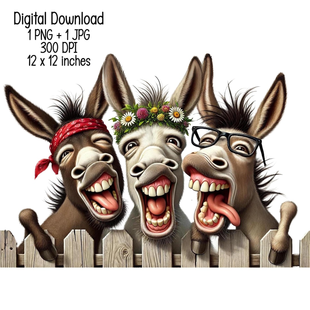 Silly Crazy Donkey Besties Clipart Illustration - Comical Donkeys ...