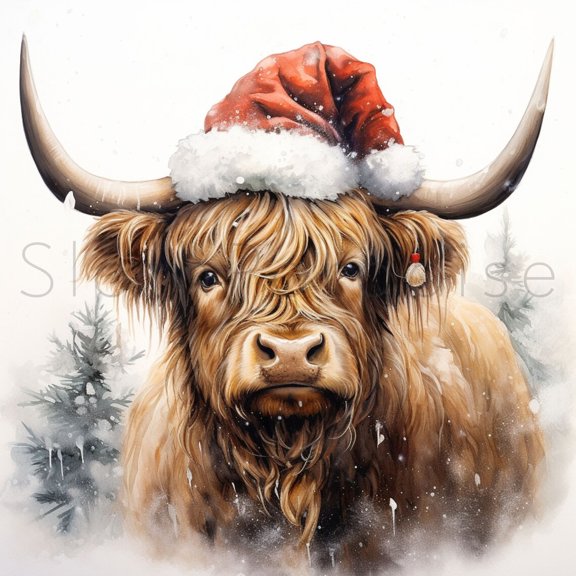 18 JPG Christmas Highland Cow Watercolor Clipart Digital Download ...
