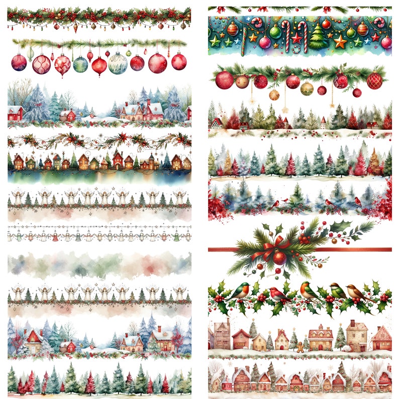 28 PNG Christmas Borders Part 2 Watercolor Transparent Clipart Digital ...