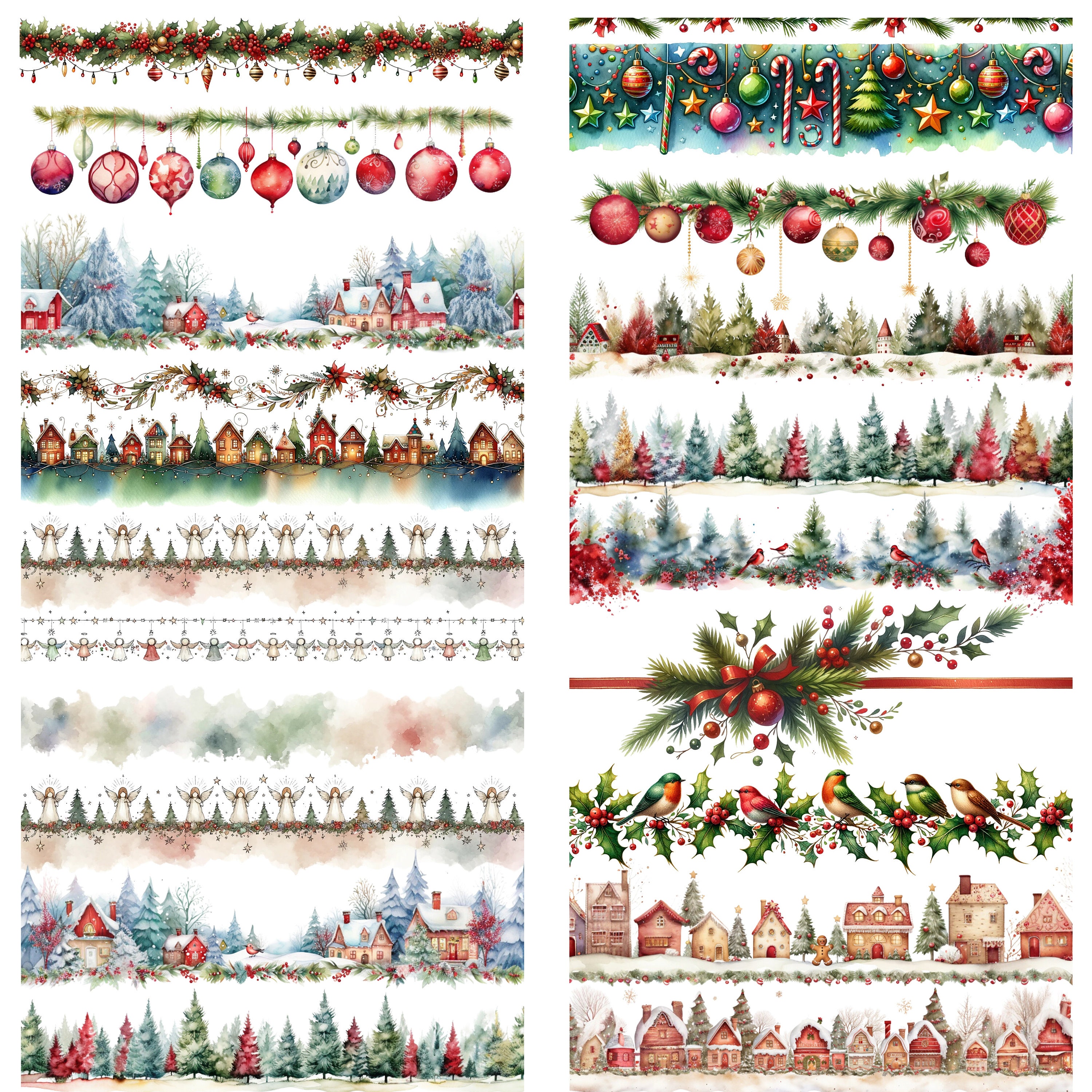 28 PNG Christmas Borders Part 2 Watercolor Transparent Clipart Digital ...
