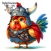 Chicken Viking, Funny Rooster Viking Watercolor Clipart Commercial Use ...