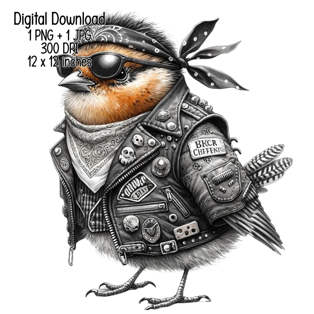 Funny Bird Biker With Bandana and Glasses Clipart Commercial Use ...
