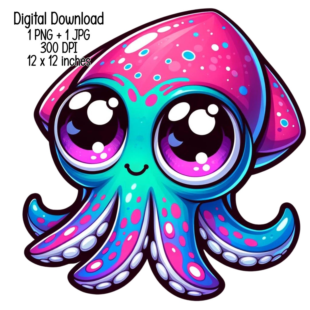 Squid Cute and Green Children Clipart Illustration Sea Animals ...